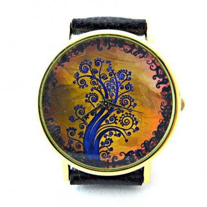Tree Leather Wrist Watches, Woman Man Lady Unisex Watch, Genuine ...
