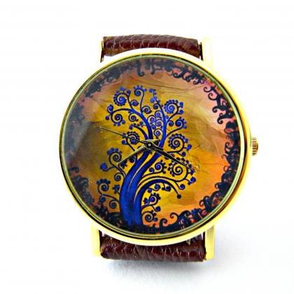 Tree Leather Wrist Watches, Woman Man Lady Unisex Watch, Genuine ...
