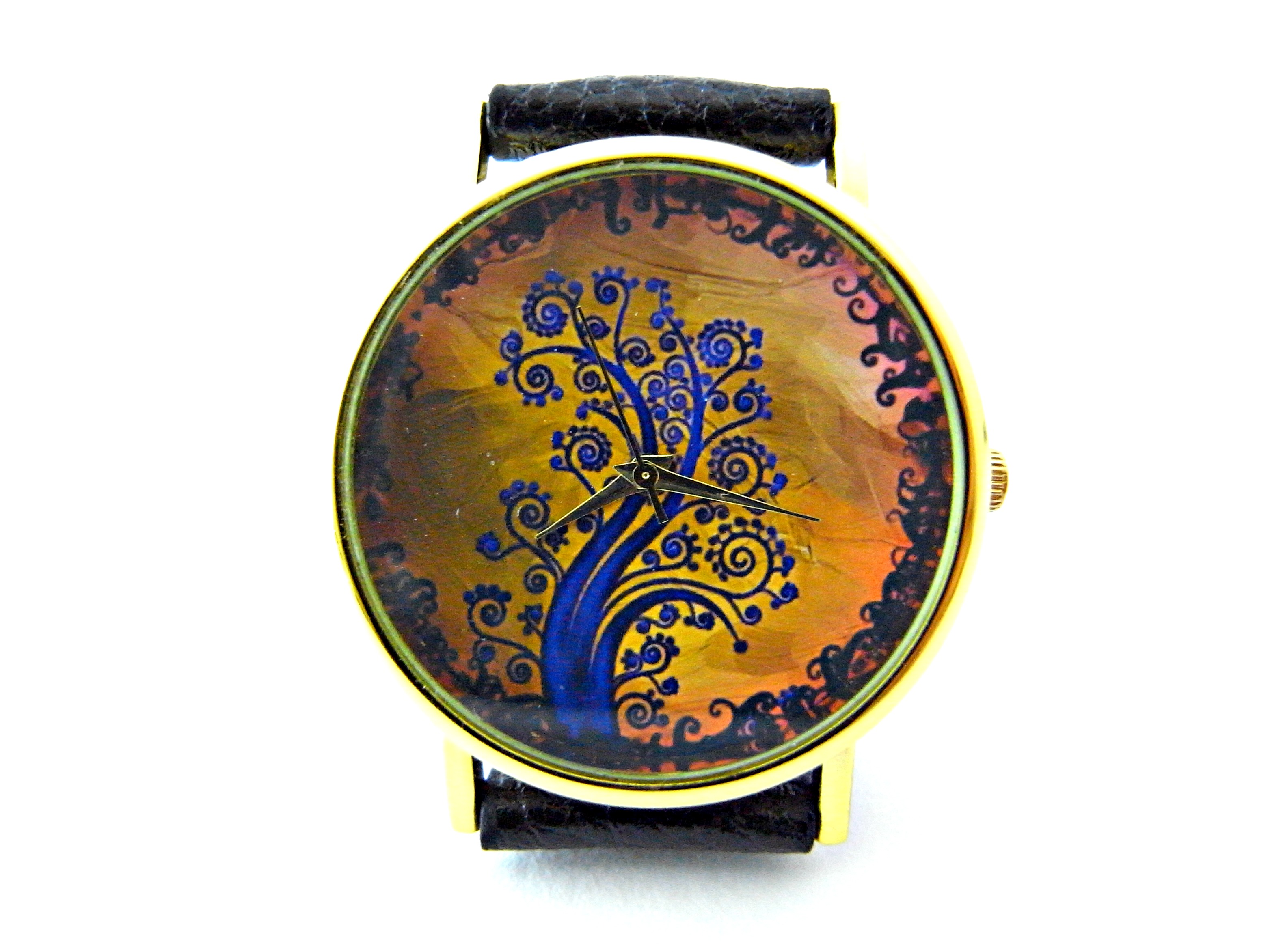 Tree Leather Wrist Watches, Woman Man Lady Unisex Watch, Genuine ...