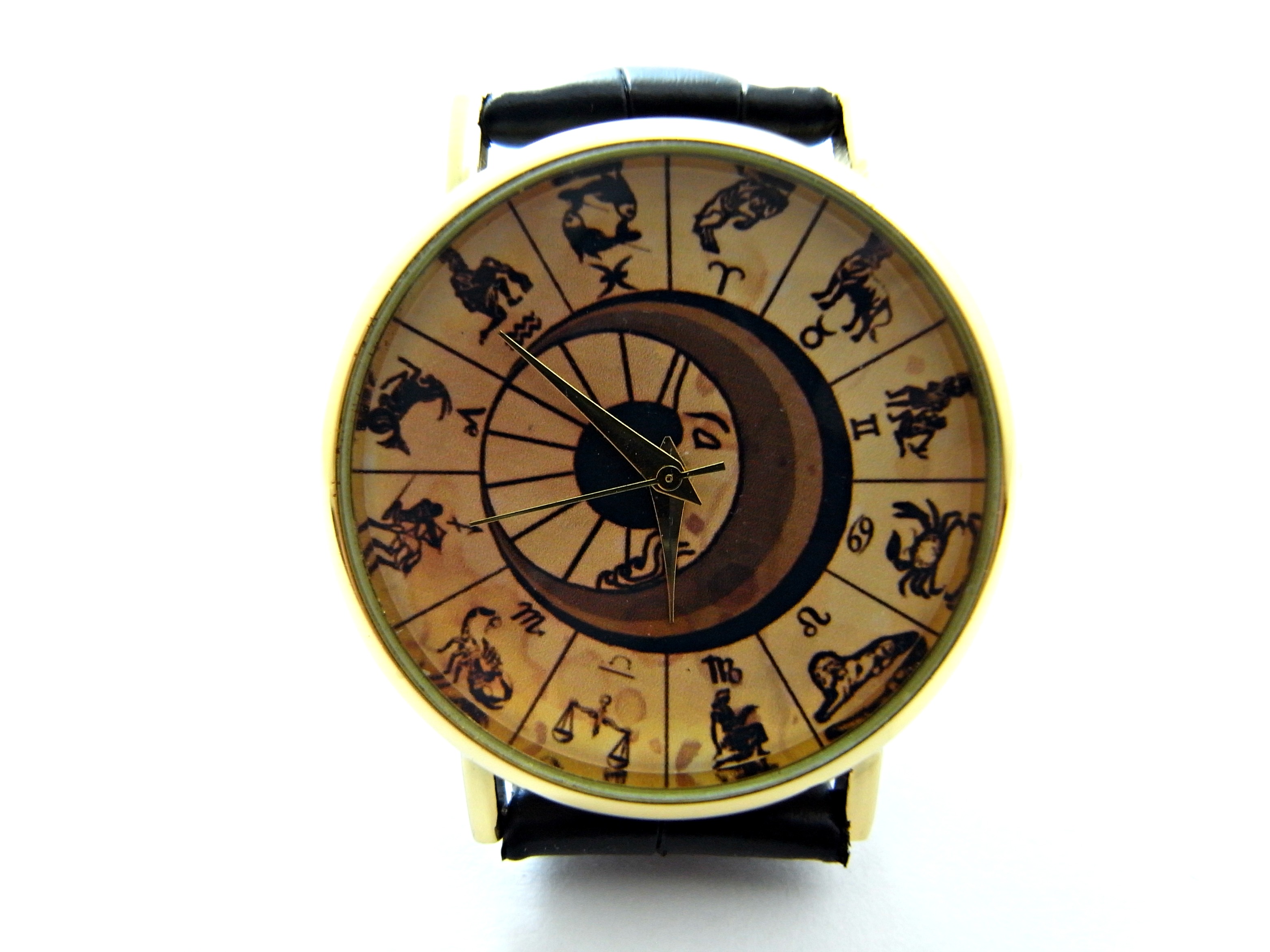 Zodiac Signs Wrist Watch, Woman Man Lady Unisex Watch, Genuine Leather ...